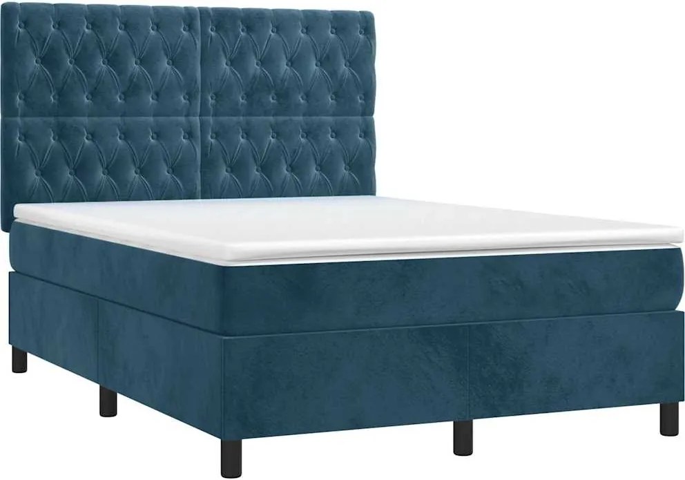 Box spring postel s matrací a LED tmavě modrá 140x190 cm samet 3136303