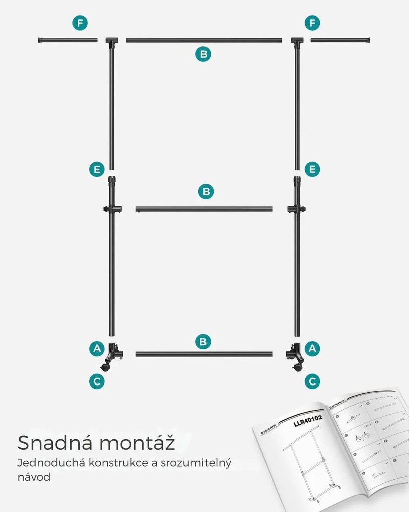 Stojan na oblečení dvoustupňový JASON 101-165x49x113-180cm, černá SongmicsHome