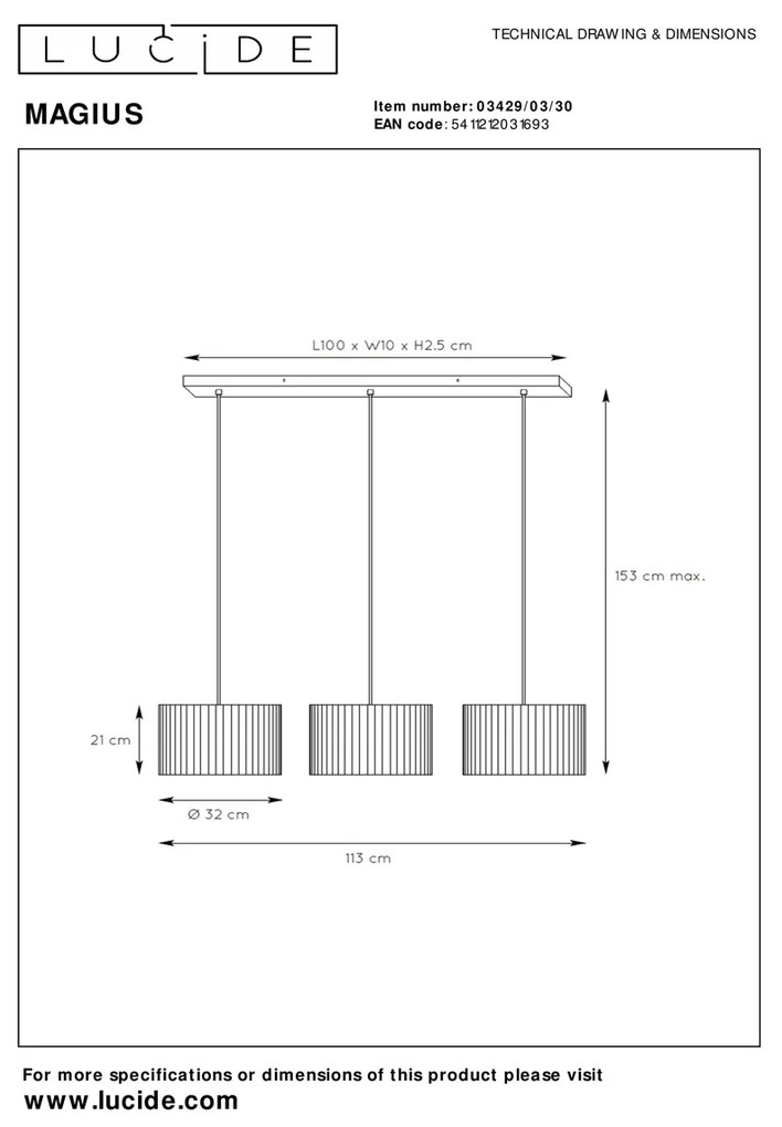 Lucide 03429/03/30 závěsné svítidlo Magius, přírodní, 3xE27, 113cm