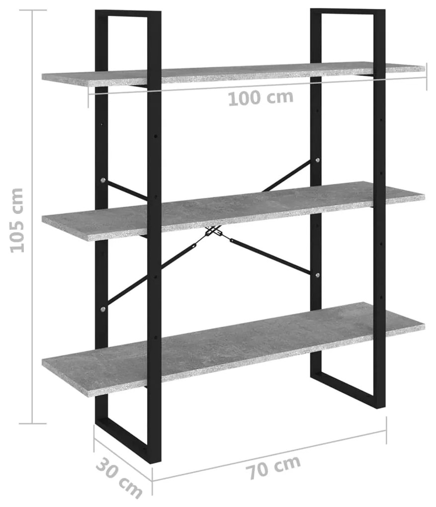 vidaXL Knihovna betonově šedá 100 x 30 x 105 cm dřevotříska