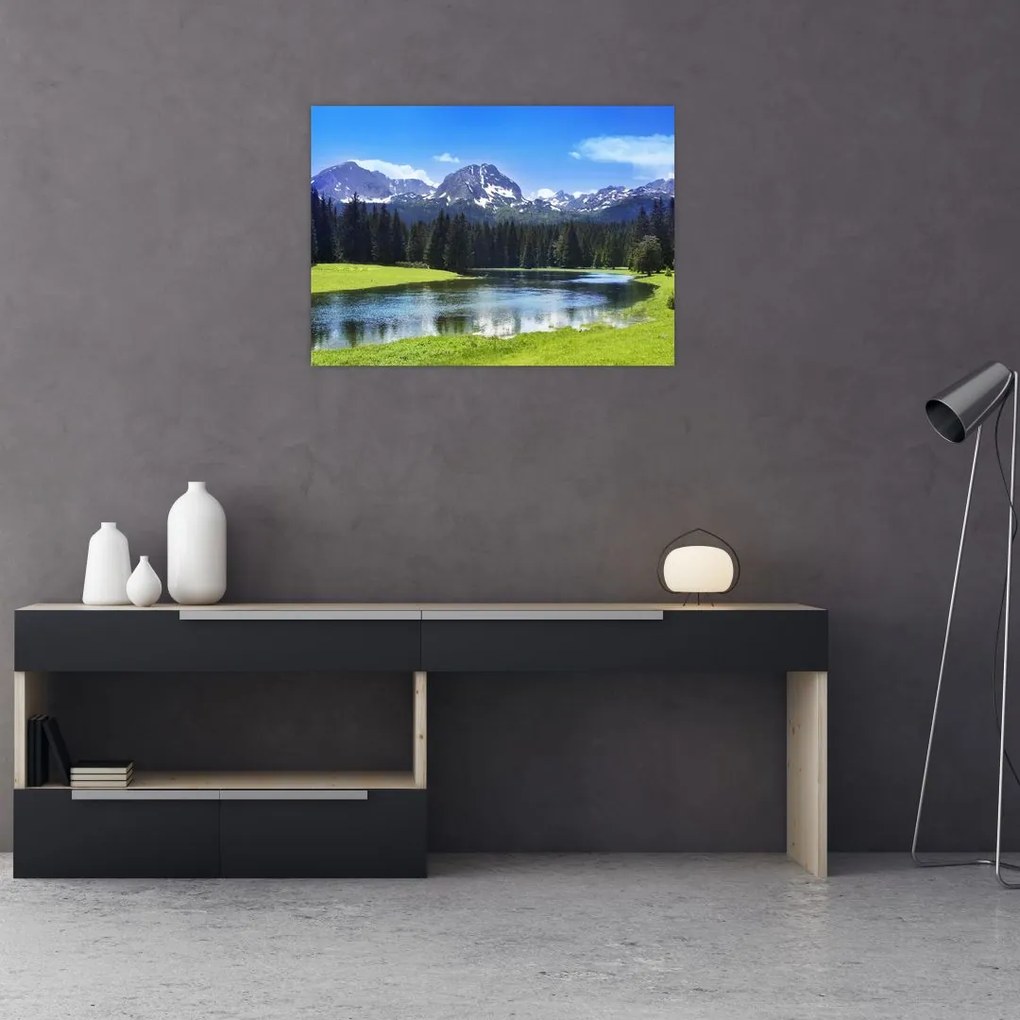 Skleněný obraz - Zasněžené vrcholky hor (70x50 cm)