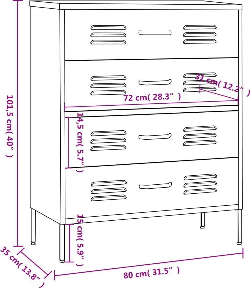 vidaXL Komoda se zásuvkami 80 x 35 x 101,5 cm ocel [336204] Barva: Námořnická modrá