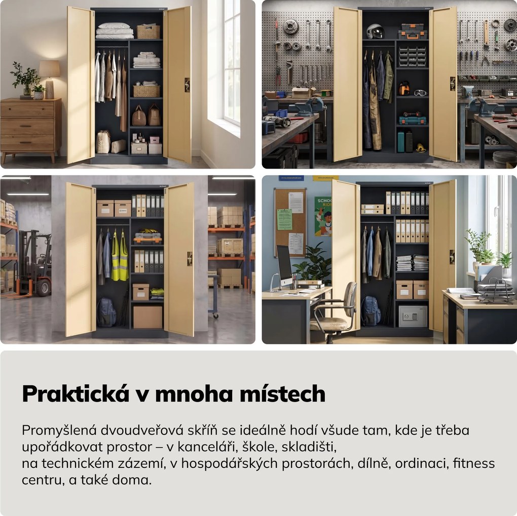 Víceúčelová kovová skříň antracitová / ořech, 900x1850x450 mm: DAWID Eco Design