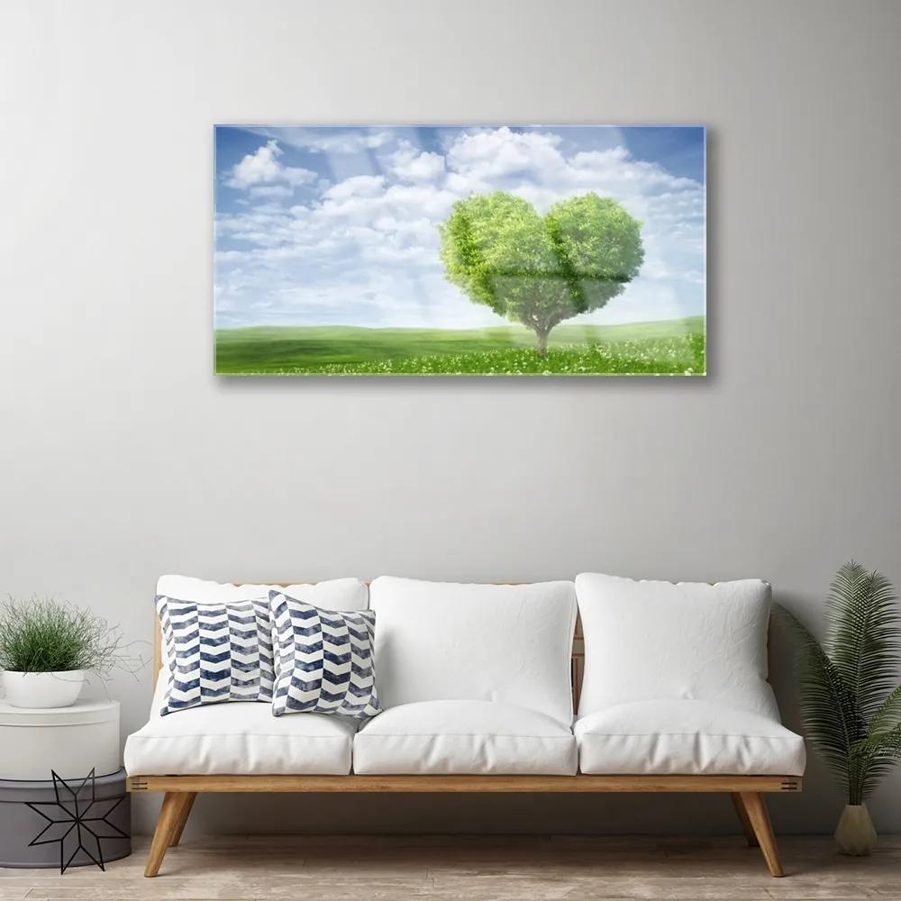 Obraz na skle Strom Srdce Příroda 125x50 cm