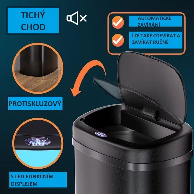 Monzana Bezdotykový odpadkový koš 58 l, černý 109592