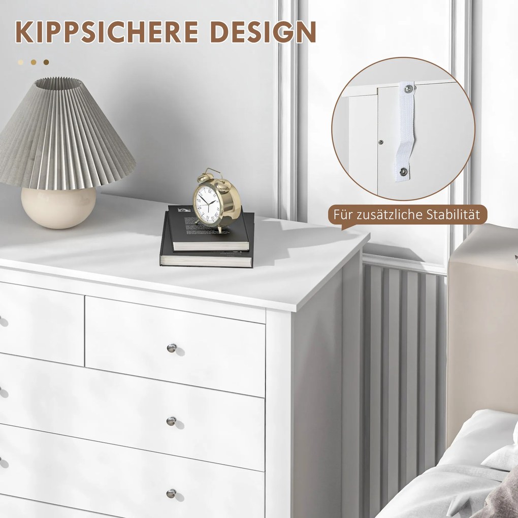 HOMCOM Komoda s 5 zásuvkami - Moderní úložná skříňka pro obývací pokoj, ložnici a chodbu, bílá, 79 x 39,5 x 80,5 cm