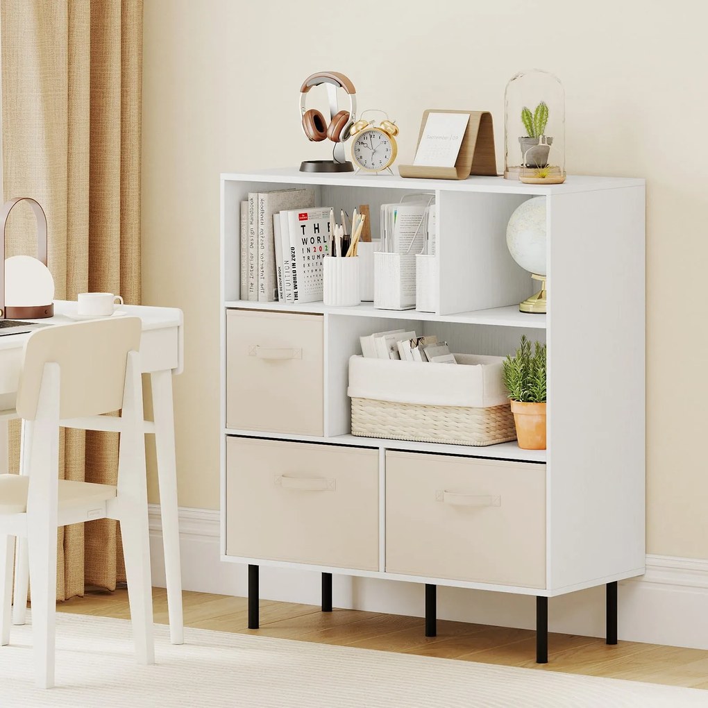 Costway 6-Cube knihovna s 3 odnímatelnými skládacími látkovými zásuvkami 3-Tier