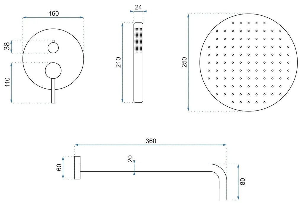 Sprchový komplet REA LUNGO GRIP + BOX s podomítkovou baterií, gun grey