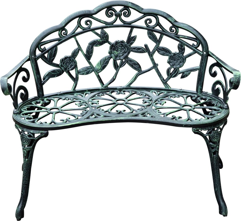 Outsunny Lavice do zahrady pro 2 osoby, pevná parková lavice s opěrkou, nosnost 240 kg, zahradní nábytek 100 x 54 x 78 cm antická zelená | Aosom
