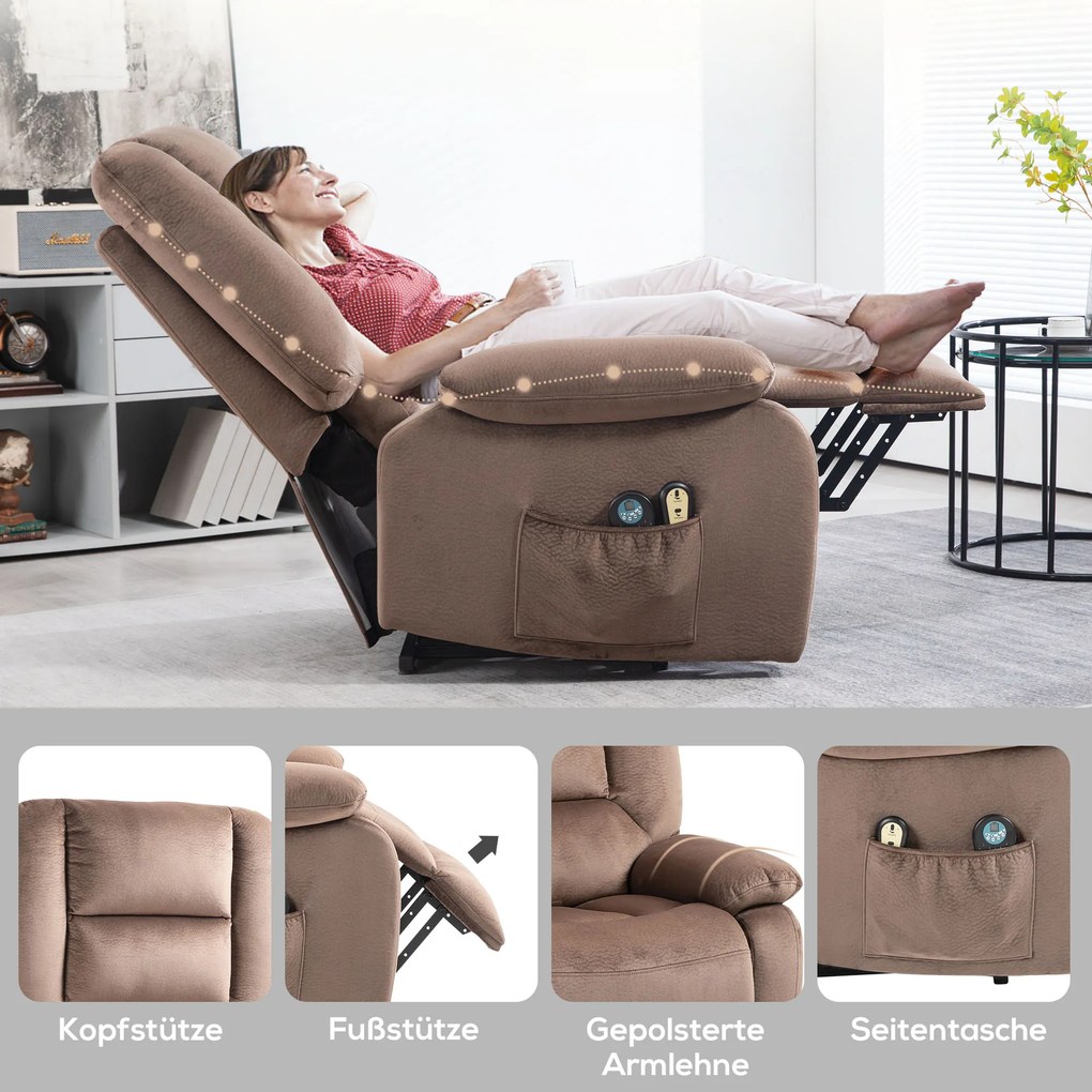 HOMCOM TV křeslo se stojanem, elektrické polohovací křeslo, s masážní funkcí, funkcí polohování, vyhřívání, polyester, 90x93x110cm
