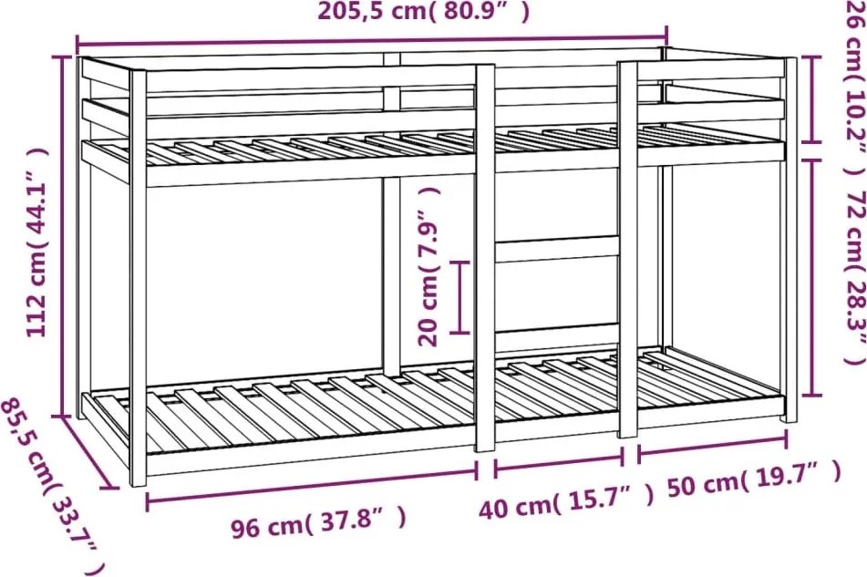 vidaXL Patrová postel 80 x 200 cm masivní borové dřevo [821653] Barva: Bílá