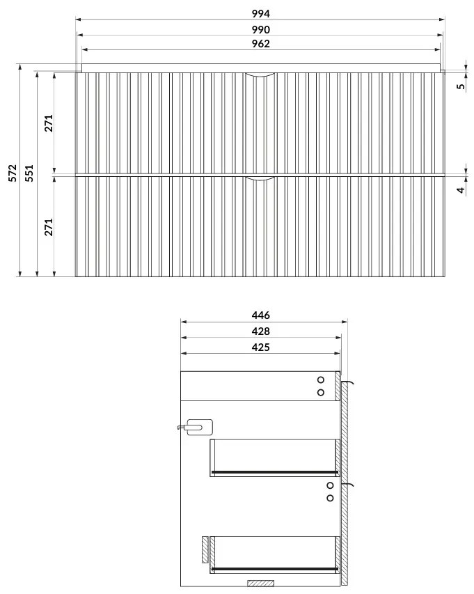 Cersanit Tirso, závěsná skříňka pod umyvadlo 994x447x572 mm, bílá matná, S1015-014