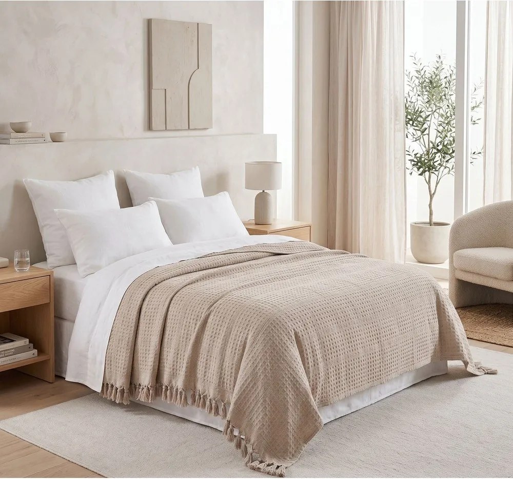 Béžový bavlněný přehoz 220x240 cm Lotus – Mijolnir