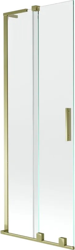 Mexen Velar L, 2-křídlová posuvná vanová zástěna 75 x 150 cm, 8mm čiré sklo, zlatý lesklý profil, 896-075-003-01-50
