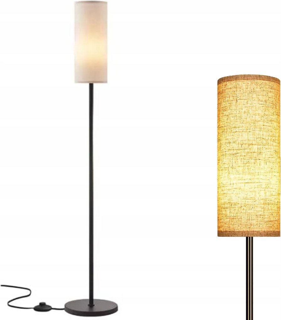 Černá nastavitelná stojací lampa, s lněným stínidlem, 175 cm, E27, nožní spínač