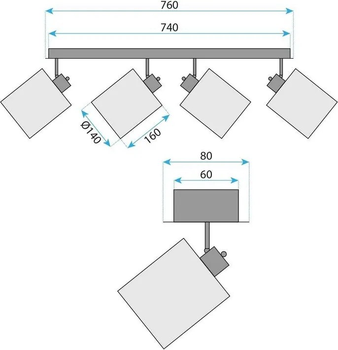 Toolight Toolight, stropní svítidlo 4xE27 APP1825-4W, černá-hnědá, OSW-00624
