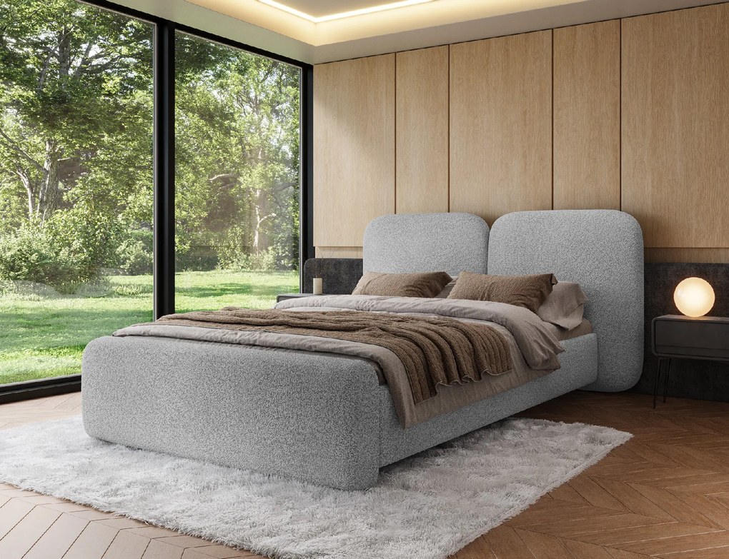 Postel Ollival 180x200 s kovovým roštem a úložným prostorem, šedé bouclé