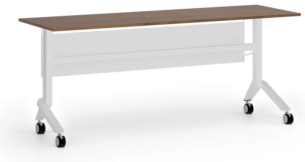Mobilní stůl PRIMO MOVE, 180x60 cm, bílá podnož, ořech
