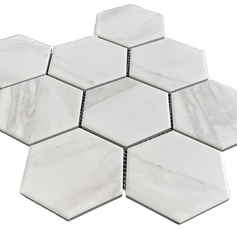 FIN Keramická mozaika bílá Mozaika HEX10 Carrara Bílá Mat 9,5x11 (26,5x29,6) cm - AMH95003