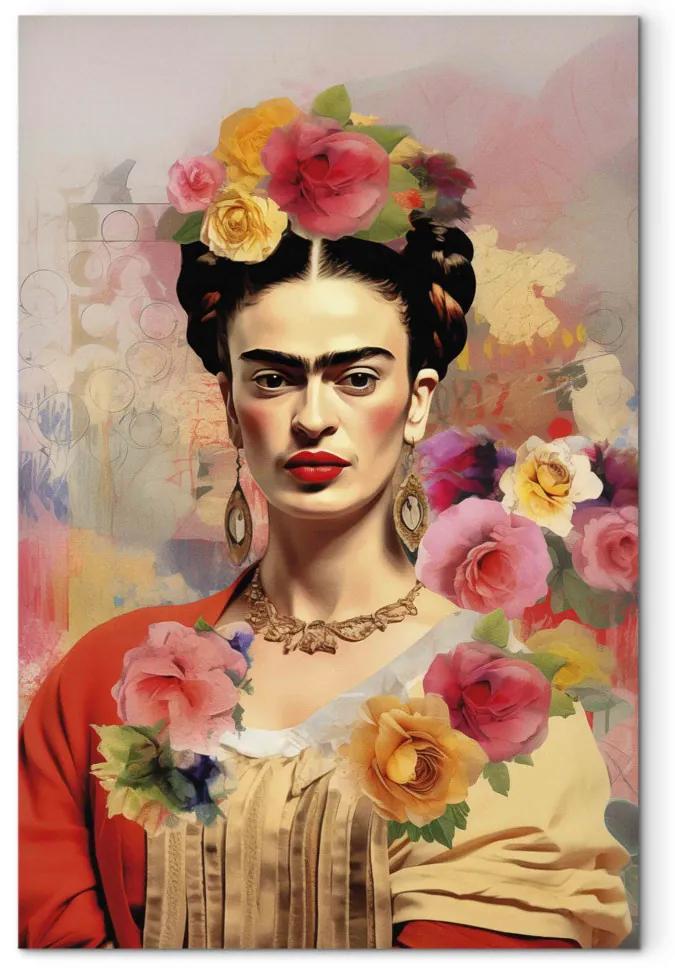 Obraz Portrait of Frida - A Woman on a Colorful Blurred Background With Flowers