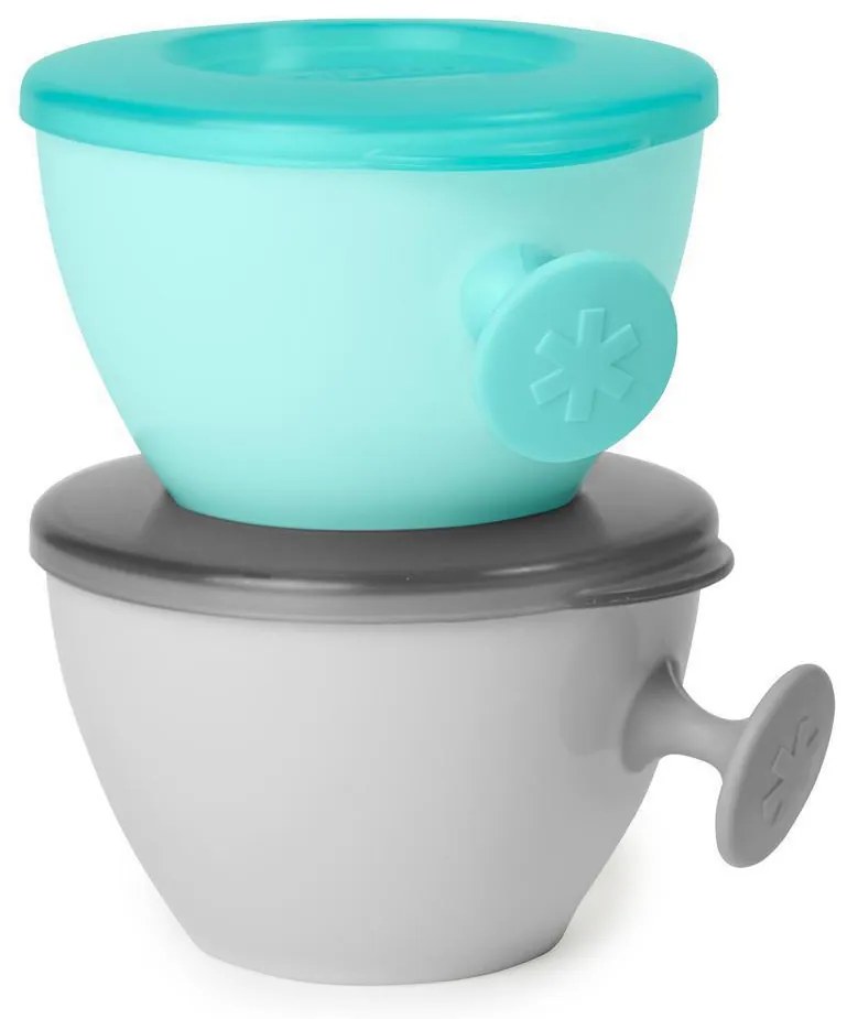 SKIP HOP Misky s víkem a držákem Easy Grab 2 x 240 ml Grey+Teal