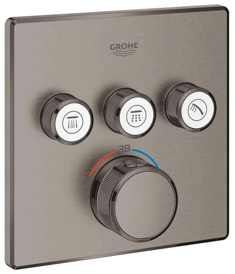 Grohe - Termostatická baterie pod omítku, 3 ventily, kartáčovaný Hard Graphite 29126AL0ROZ1