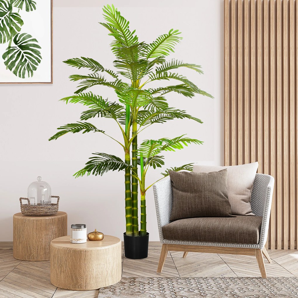 Umělá palma HOMCOM 190 cm, umělá rostlina v květináči, plastová umělá palma, dekorativní umělá rostlina do obývacího pokoje, ložnice, kanceláře nebo …