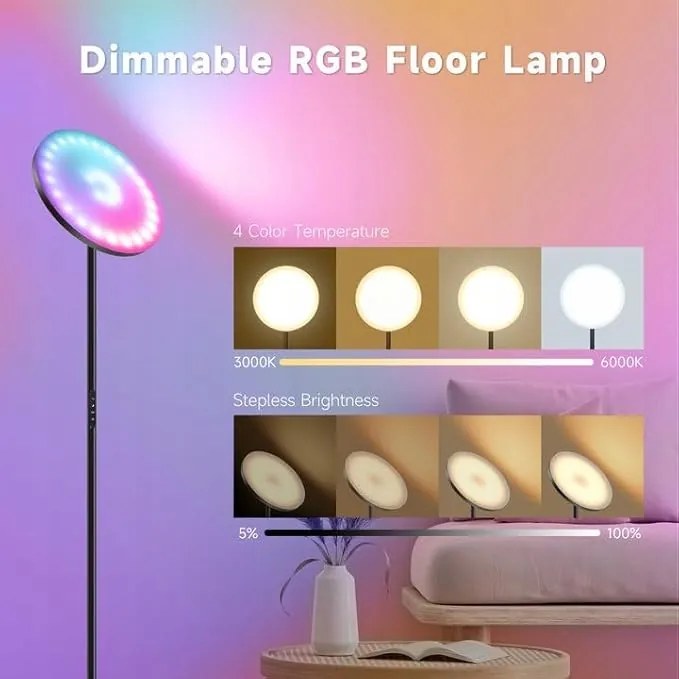 Stojací lampa do obývacího pokoje, stmívatelná: Rgb Led s dálkovým ovládáním