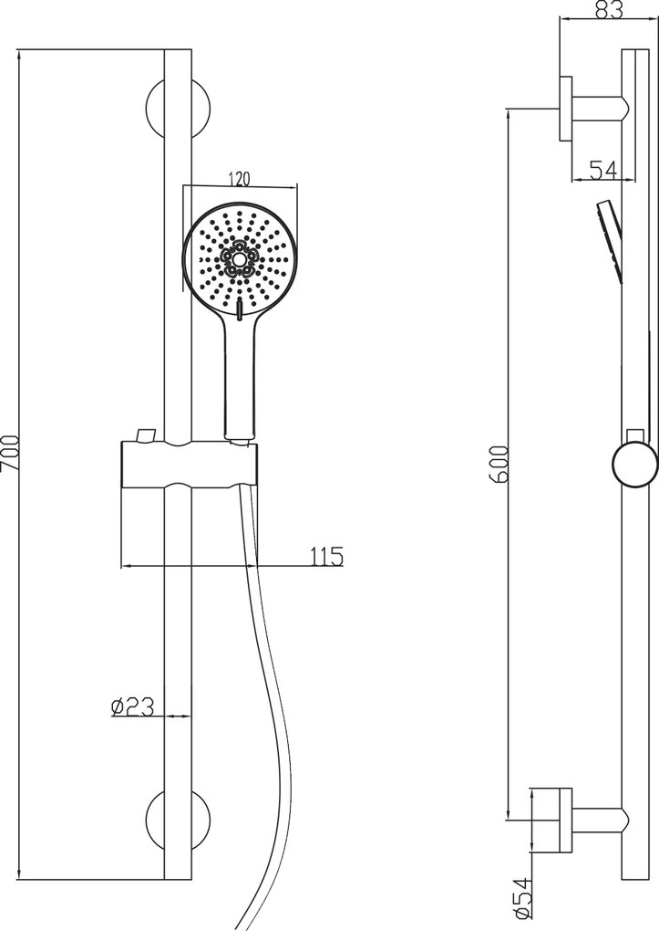 Sapho sprchová souprava posuvný držák ruční sprchy 70 cm černá SC515