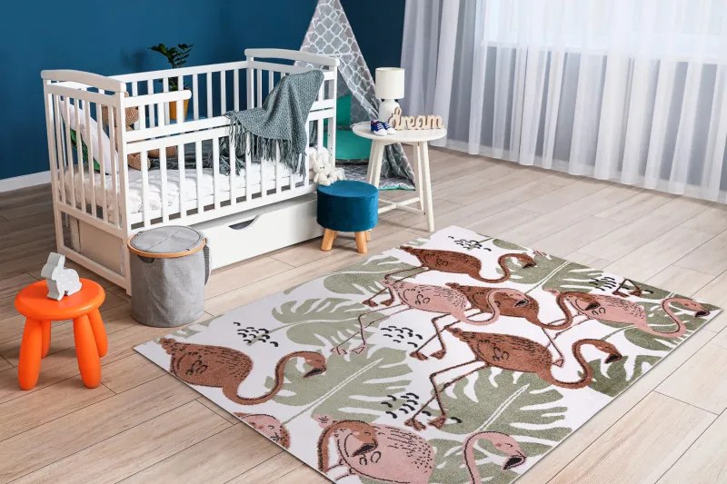 Dywany Łuszczów, Dětský kusový koberec Fun Flami Flamingos cream, 160x220, vícebarevná, dětský pokoj