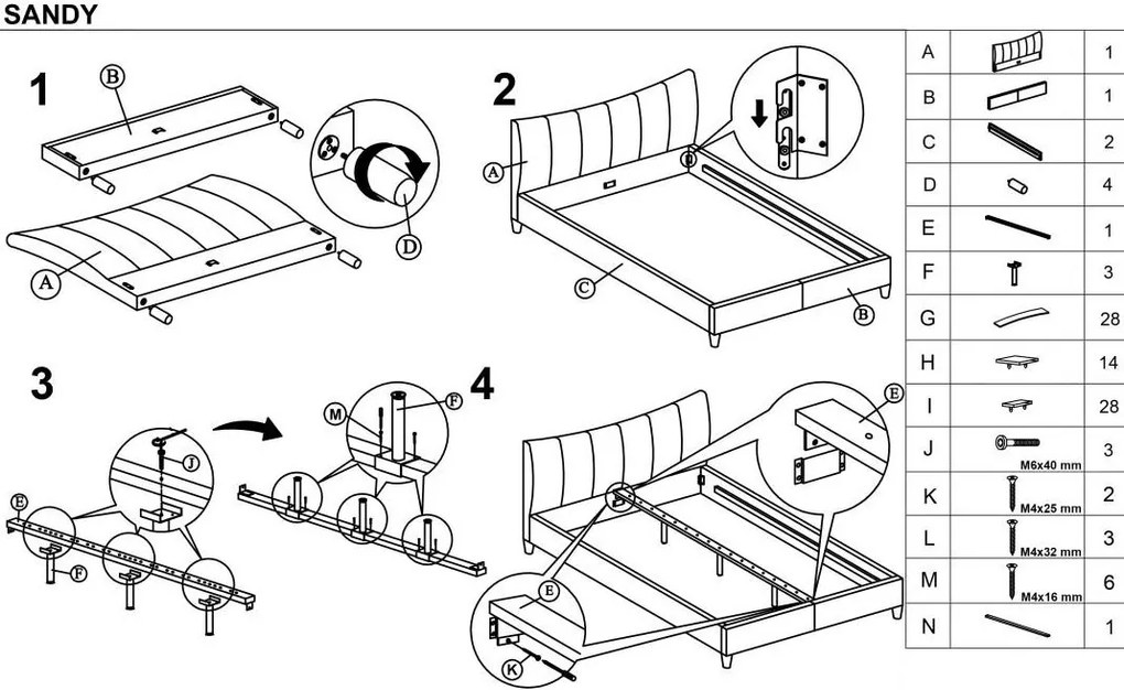 SANDY postel čalouněná bílá