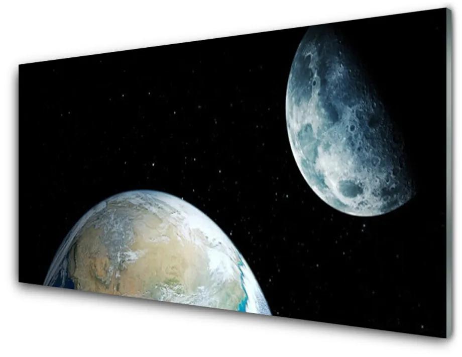 akrylový obraz Měsíc Země Vesmír 100x50 cm