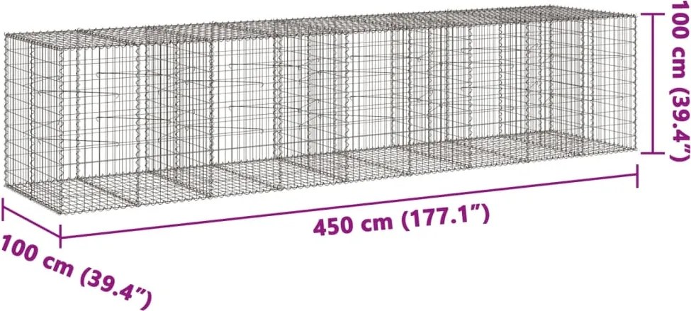 Gabionový koš s víkem 450 x 100 x 100 cm pozinkované železo 3295197