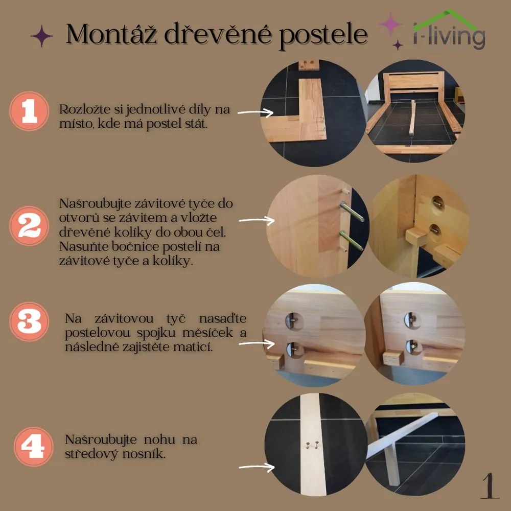 Dubová postel Mono Klasik 4 cm masiv rustik - olej Barique - 90x200 cm
