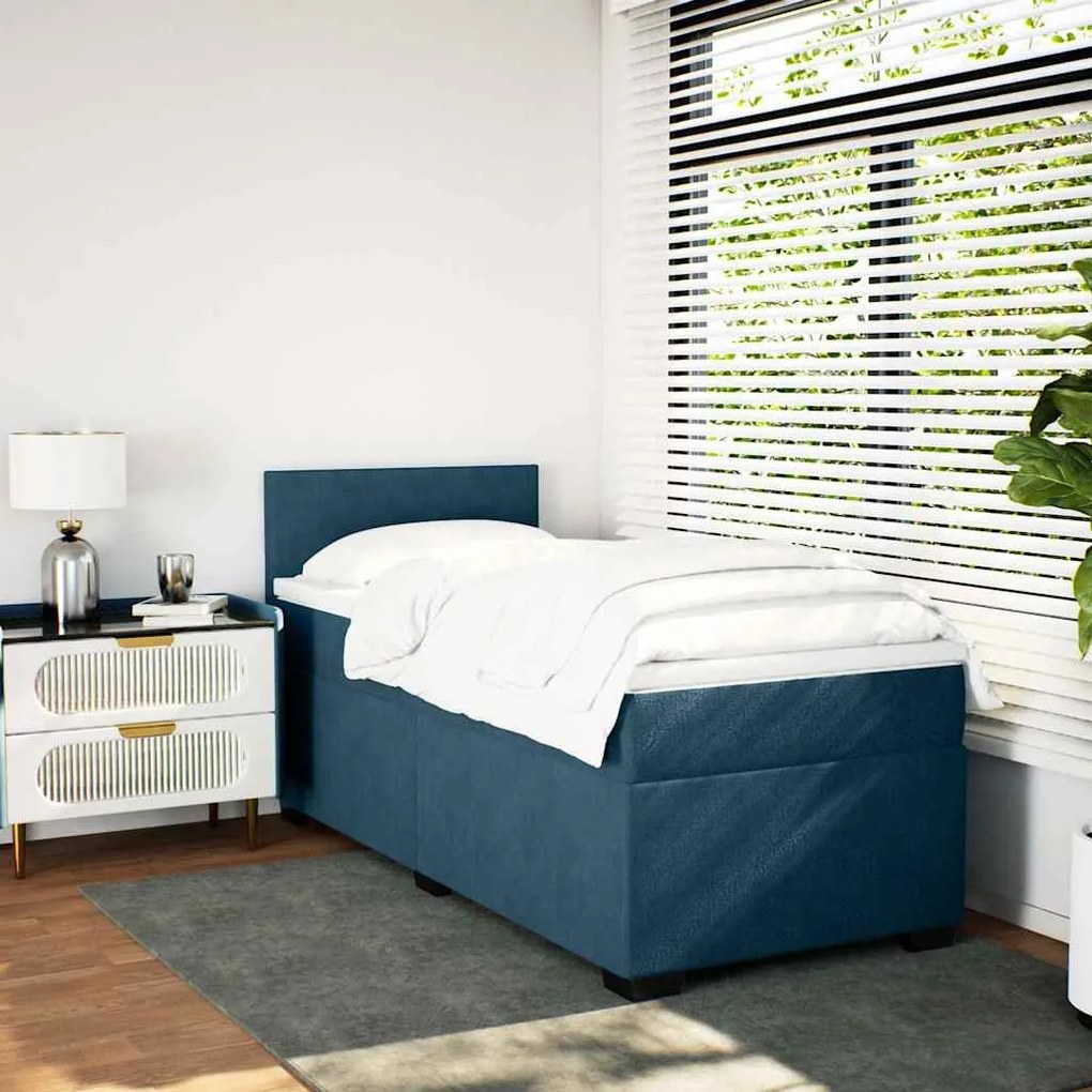 Box spring postel s matrací modrá 100 x 200 cm samet 3288532