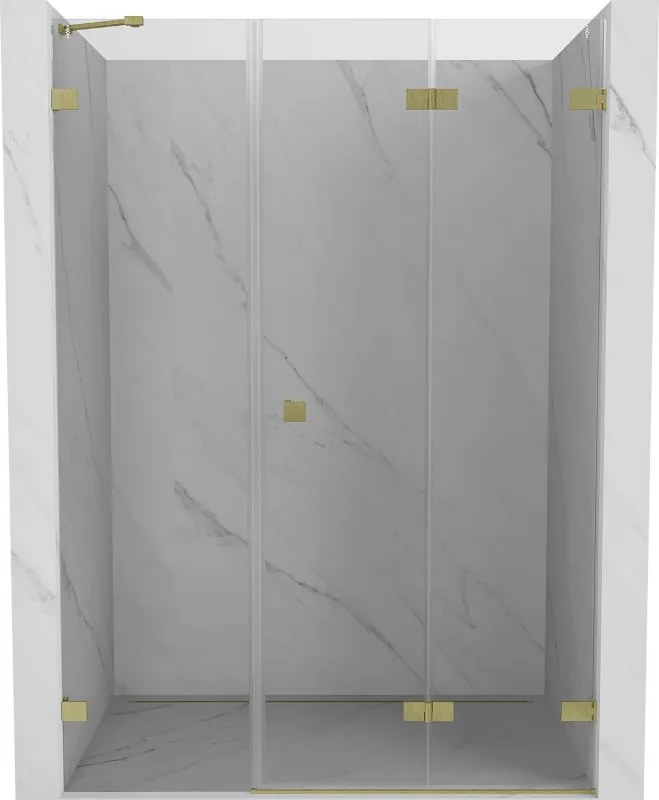 Mexen Lunar-F, pravé sklápěcí sprchové dveře 140 cm, 8mm čiré sklo, zlatý matný profil, 836S-140-050-55-00-P