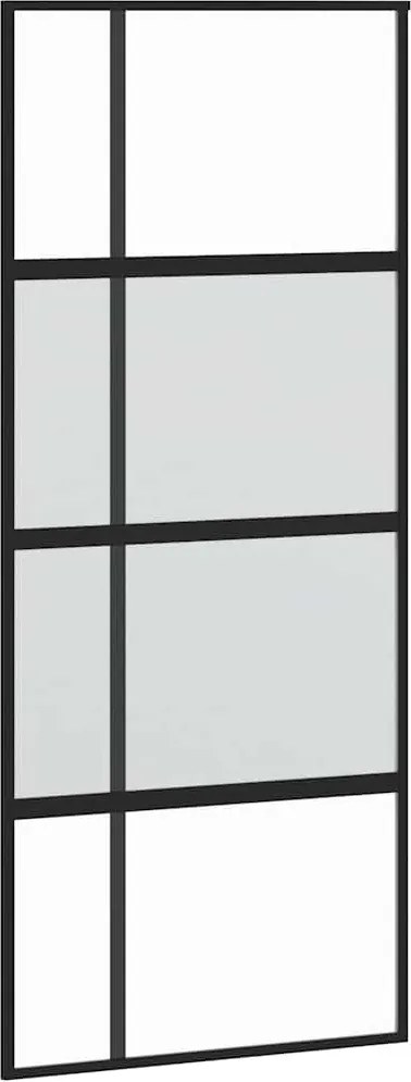 Posuvné dveře černé 90 x 205 cm tvrzené sklo a hliník 155229