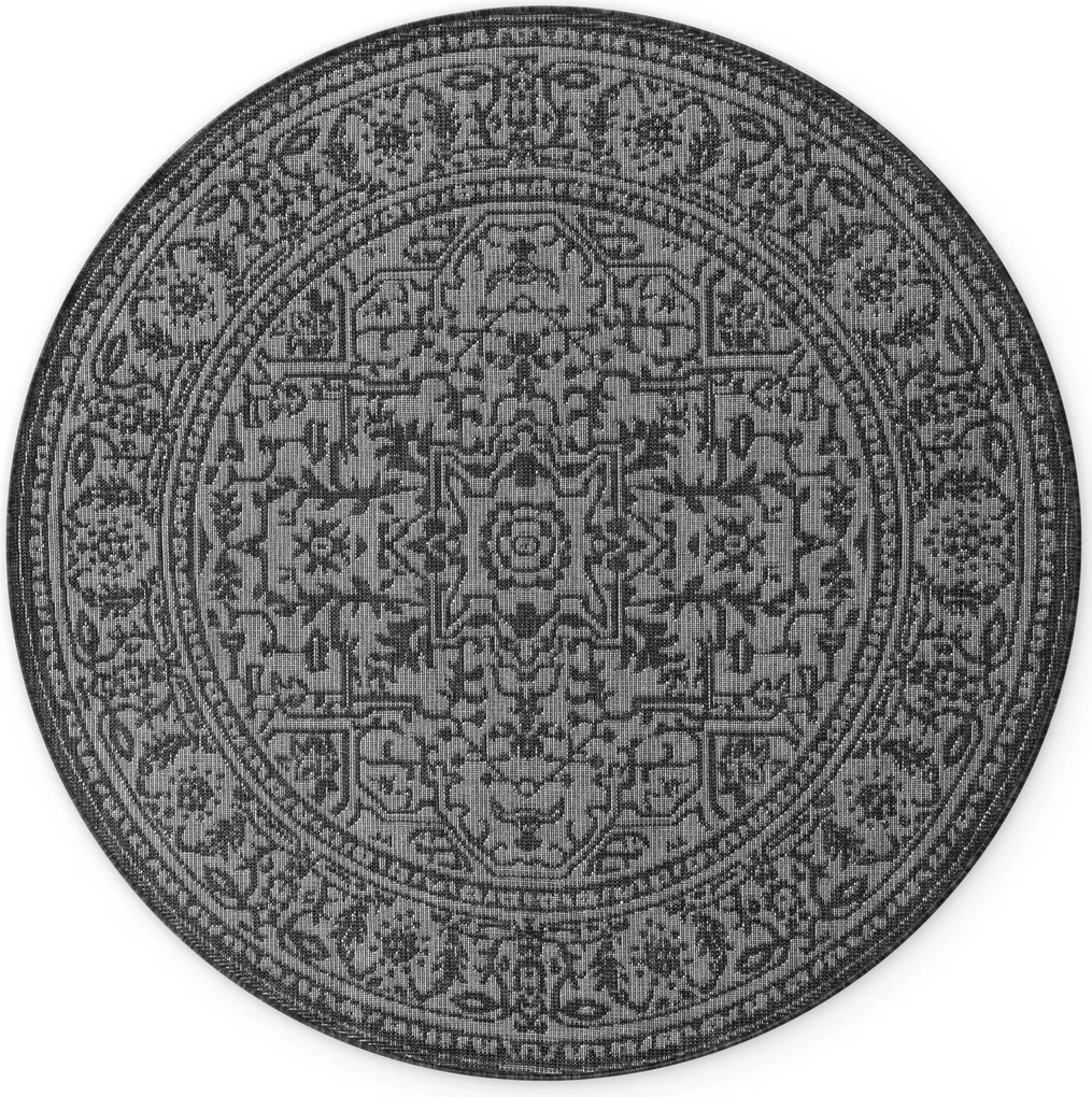 NORTHRUGS, Kusový koberec Duet Kona 106248 Black/White kruh - na ven i na doma, 160x160 (průměr) kruh, černobílá, chodba / předsíň
