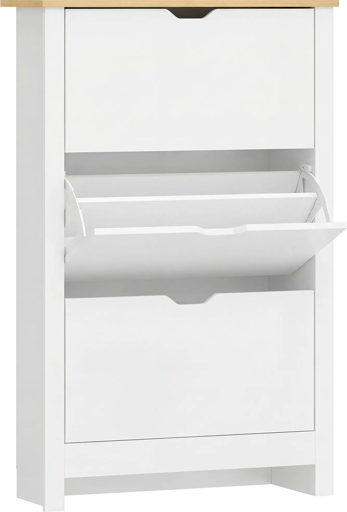 HOMCOM skříňka na boty výklopný botník 3 klapky na 18 párů bot prostorově úsporná v bílé a přírodní barvě 72 x 26 x 112 cm do předsíně a vstupních pr…