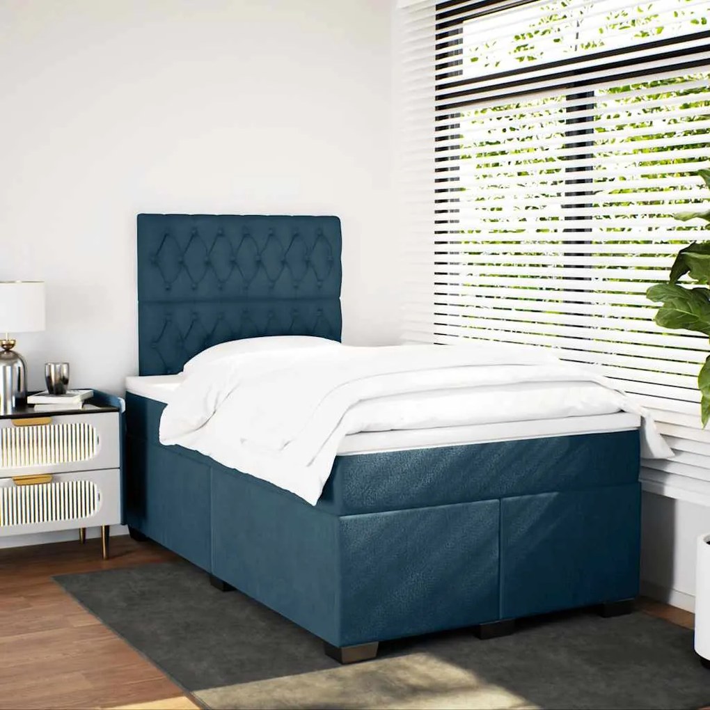 Box spring postel s matrací modrá 120 x 190 cm samet 3293168
