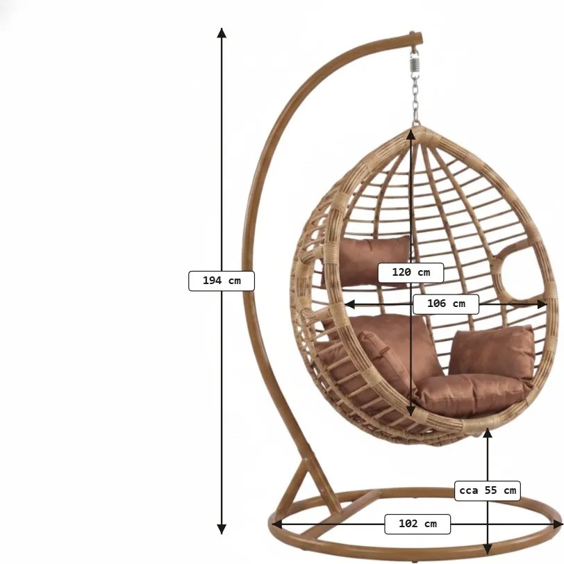 Hnědé závěsné křeslo BORNEO se stojanem