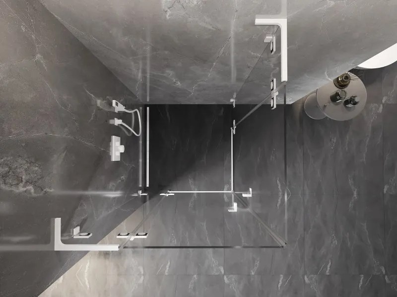 Mexen Lunar, L Duo výklopný sprchový kout 105 x 105 cm, 8mm čiré sklo, bílý profil, 834L-105L-105P-20-00