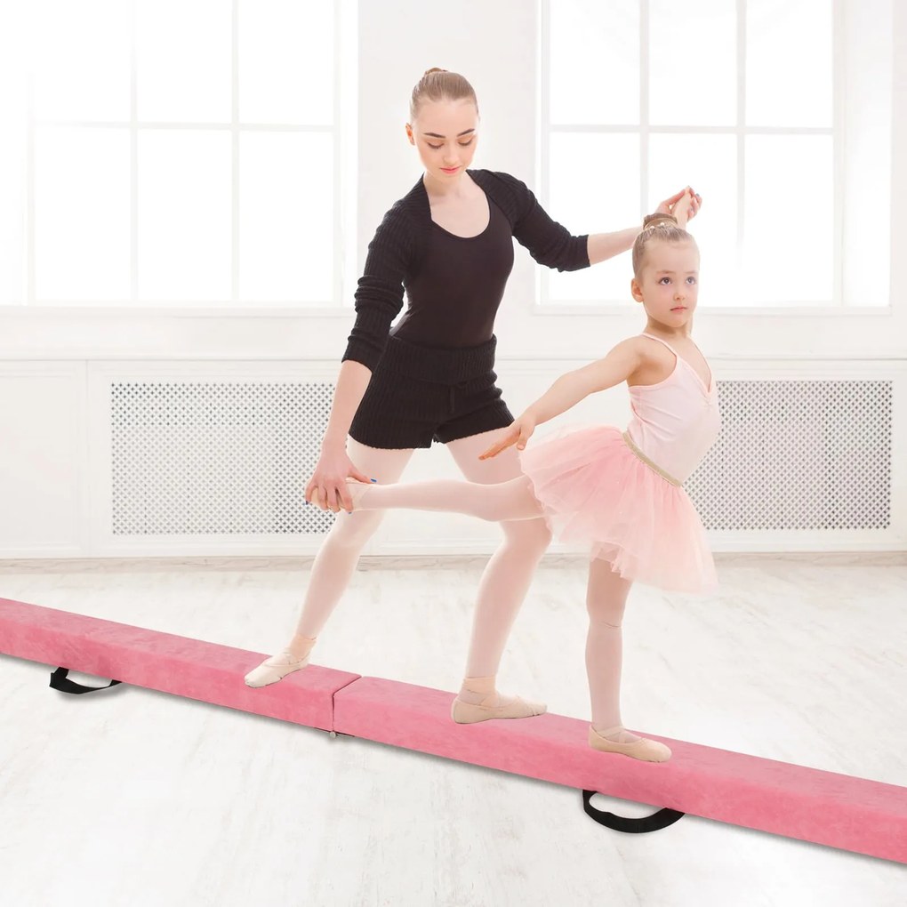 Costway 270 cm kladina dětská kladina skládací gymnastická kladina s – růžový