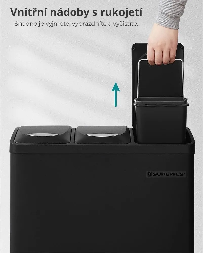 Koš na třídění odpadu SORT 24l (3x8l), černá SongmicsHome