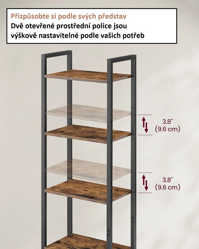 Knihovna se 6 policemi a skříňkou, rustikální hnědá, 160 x 40 x 24 cm LLS132K01