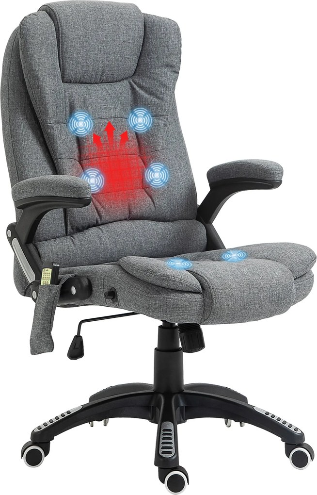 Kancelářská židle Vinsetto s vibrační masáží, ergonomická kancelářská židle s topením, funkcí sklonu, výškově nastavitelná exekutivní židle s dálkovým