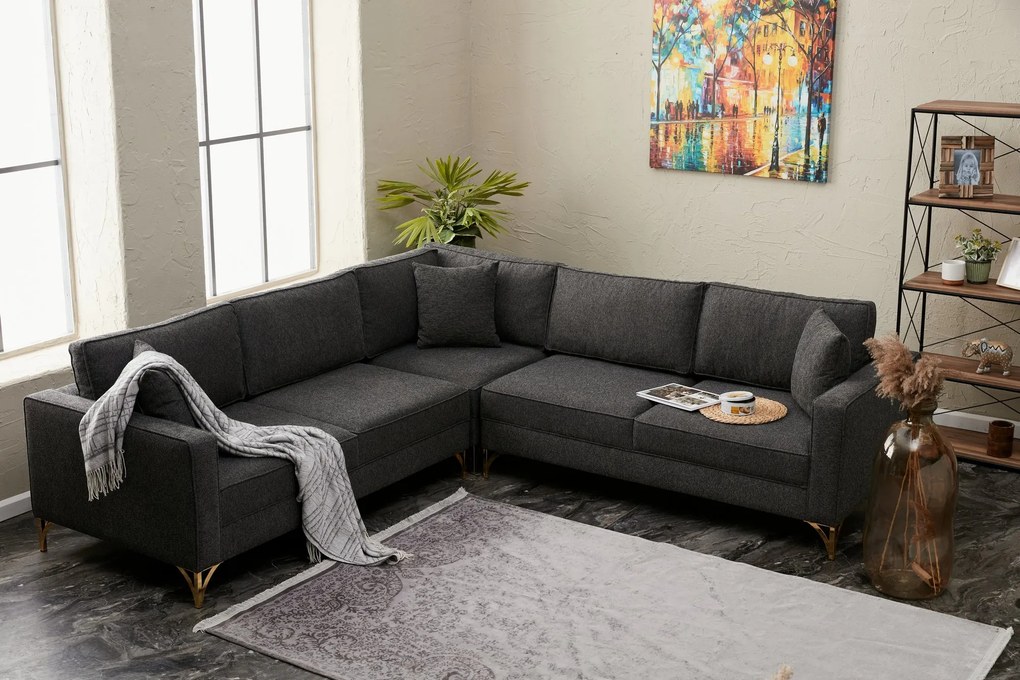 Hanah Home Rohová pohovka BERLIN antracitová se zlatou 258 cm