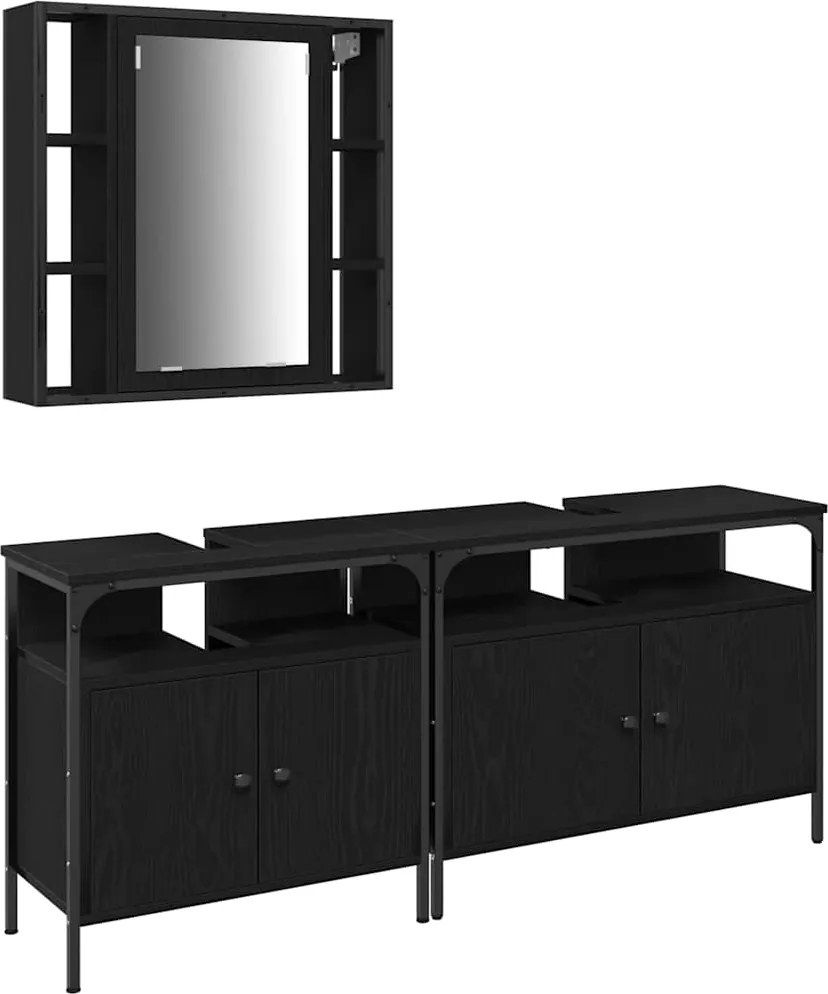 Koupelnové umyvadlové jednotky 3 ks Černá 80 x 30 x 60 cm 3334399