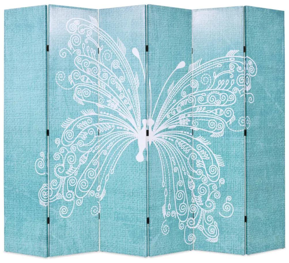 245888 vidaXL Skládací paraván 228 x 170 cm motýl modrý