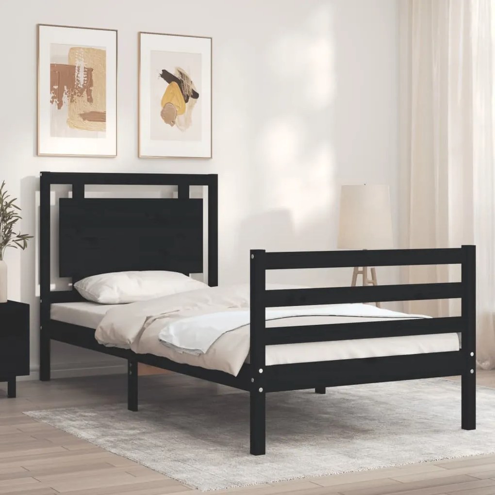 vidaXL Rám postele s čelem 90 x 200 cm masivní dřevo [3194040] Barva: Bílá